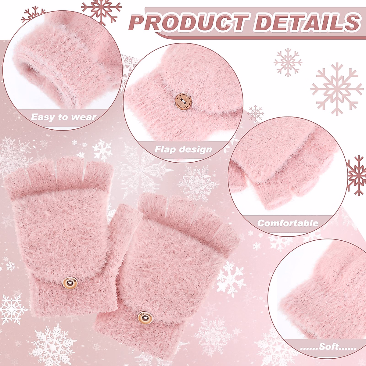 3 Pack Fingerless Gloves Women Flip Gloves Warm Winter Convertible Mittens for Women Thermal Gloves Fuzzy Half Fingerless Mittens (Beige, Pink, Red)