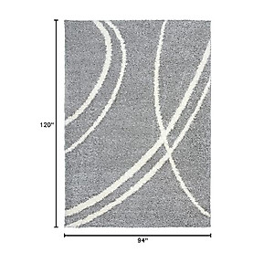 Rugshop Cozy Contemporary Stripe Perfect for Living Room,Bedroom,Home Office Non-Shedding Plush Shag Area Rug 7'10" X 10' Gray-White