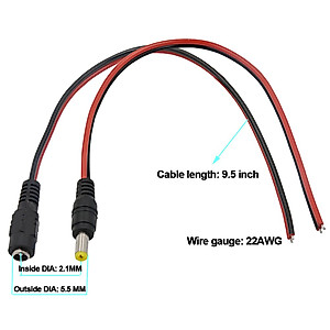 (Real 18AWG 43x2pcs Wires) 20pcs Female DC Power Pigtail Cable, 12V 5A DC Connectors for CCTV Security Camera and Lighting Power Adapter by MILAPEAK (2.1mm x 5.5mm, Ultra Thick)