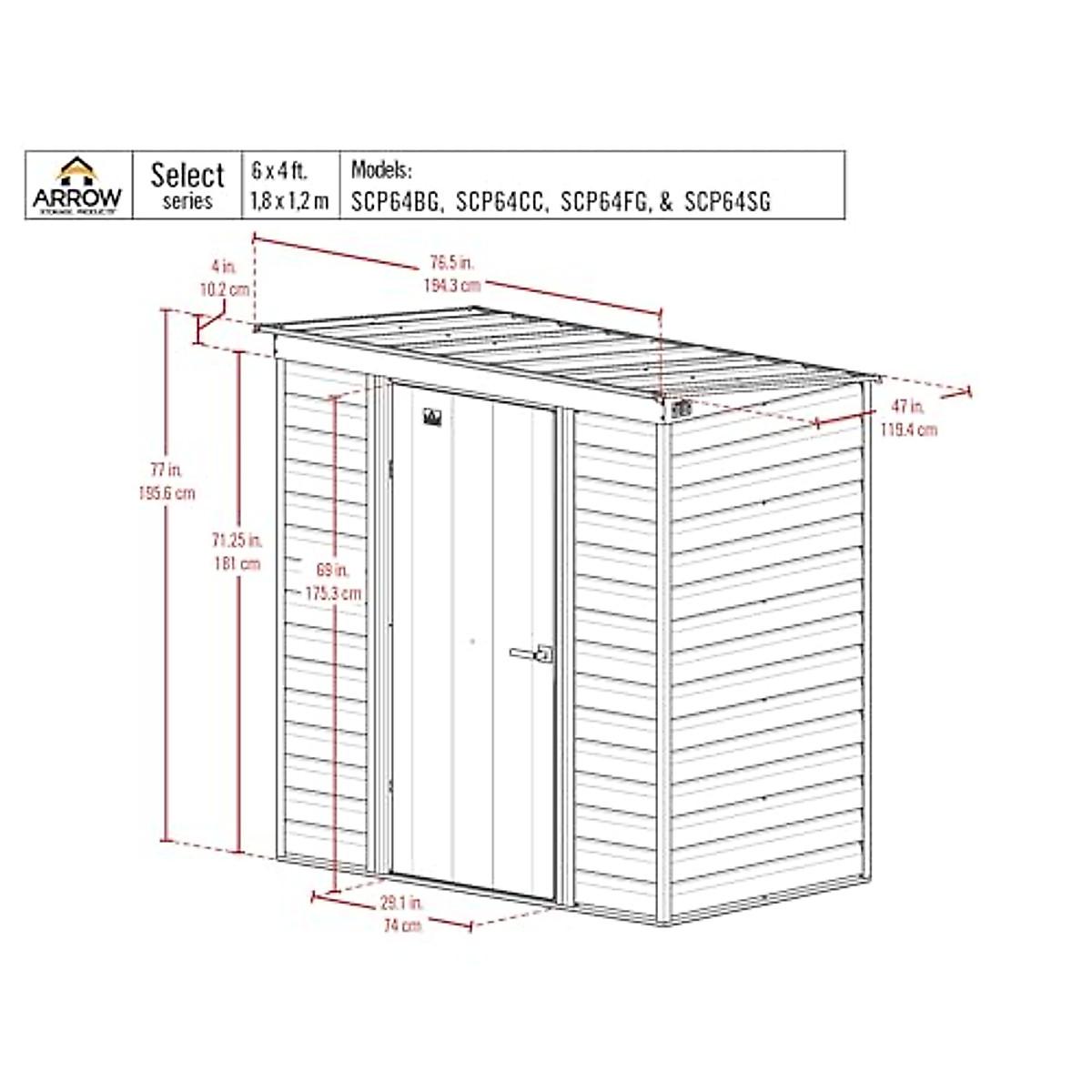 Arrow Select 6' x 4' Outdoor Lockable Steel Storage Shed Building, Sage Green
