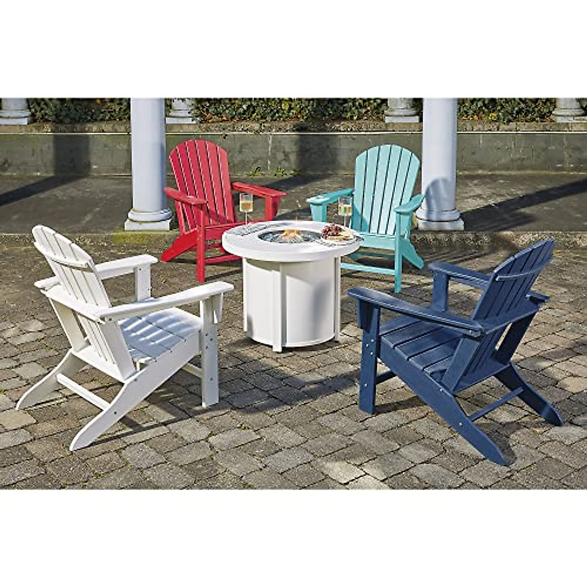 Signature Design by Ashley Outdoor Sundown Treasure Round Fire Pit Table, White