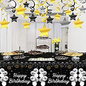 3 Pack Black and Silver Plastic Tablecloths for Rectangle Tables, Disposable Party Table Cloths, Black Silver Table Covers for Birthday Baby Shower Party Decorations Supplies Decorations, 54" x 108"