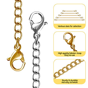 winee 30pcs Chain Extenders for Necklace, Necklace Extenders for Women Girls Bracelet Anklet Extender Stainless Steel Chain Extenders for Jewelry Making 2in 3in 4in 5in 6in (15 Gold, 15 Silver)
