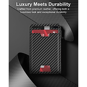 typecase Mens Wallet Card Holder: Pop Up Card Case, Genuine Leather, RFID Blocking, Smart, Slim, Minimalist, Thin - 13 Card Capacitiy, ID Window, Cash Strap (Carbon Fiber)