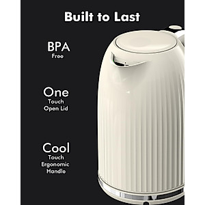 LONGDEEM 1.7L Electric Kettle-Quick Boil, 1500W, Non-BPA, Safety Auto Shut-Off, Boil-Dry Protection, Easy Clean with Wide Opening, Heat-Resistant Handle, 360°Swivel Base, Cream
