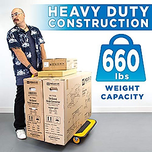 MOUNT-IT! Platform Truck [660lb Weight Capacity] Heavy Duty Foldable Flatbed with Swivel Wheels, Rolling Trolley Cart, Foldable, Flat, Push Cart Dolly (Yellow)