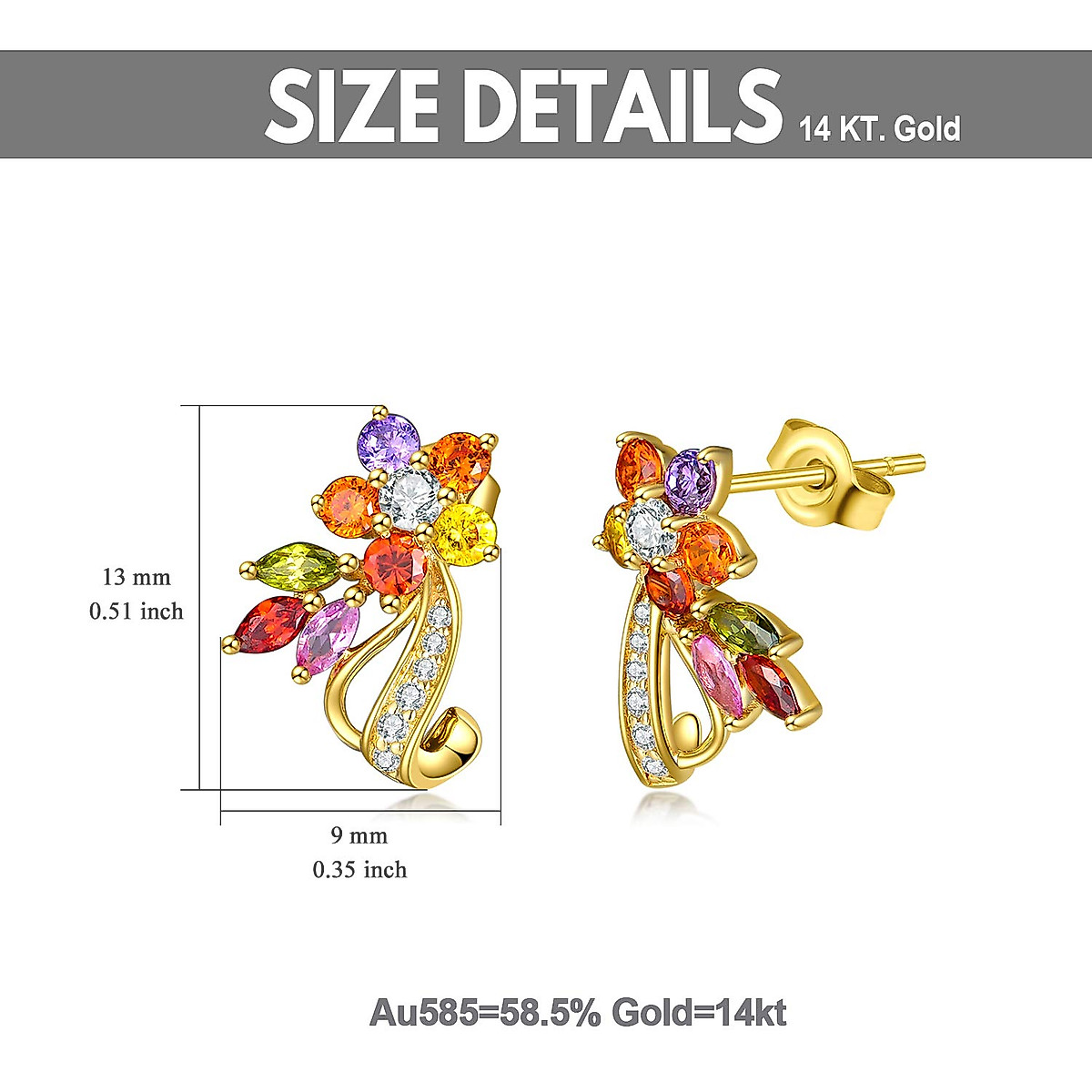 14K Real Gold Flower Stud Earrings for Women,Yellow/Rose Gold Created Moissanite Flower Leaf Stud Wrap Earrings,Christmas Birthday Present for Wife Mom