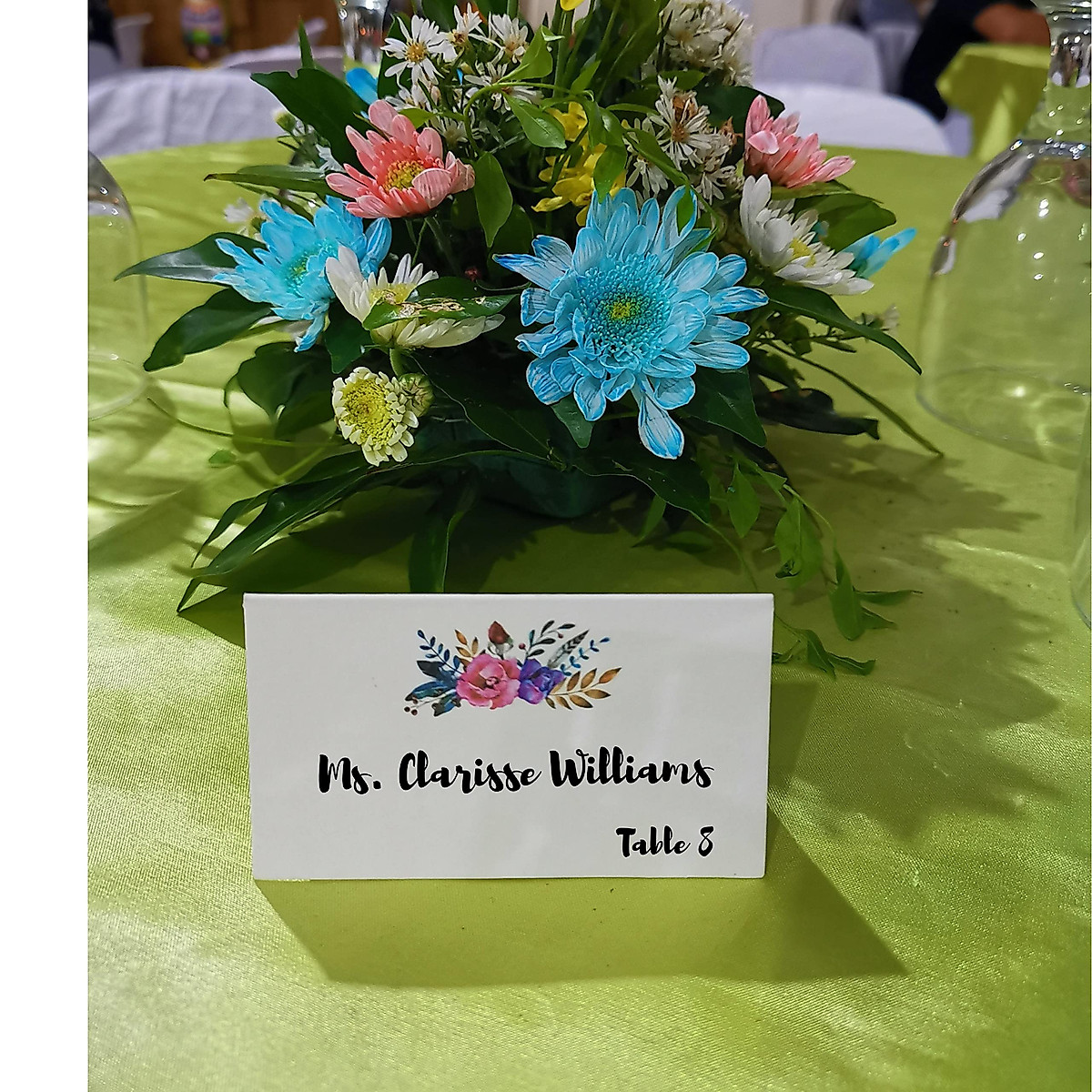 AweNayz Place Cards for Weddings - with Elegant Floral Design, Pack of 50 Thanksgiving Place Cards, Pre-Cut and Pre-Folded Wedding Name Place Cards, 2 x 3.5 inches, Pink, Purple, Green, Brown, Blue