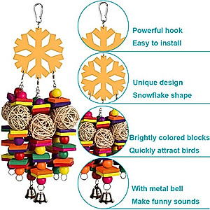 Coppthinktu Bird Toys, Parrot Toys with Bells, Parrots Cage Chewing Toy with Colorful Wood Beads, Multicolored Wooden Block Bite Toys for Macaw African Grey Cockatoo and a Variety of Amazon Parrots