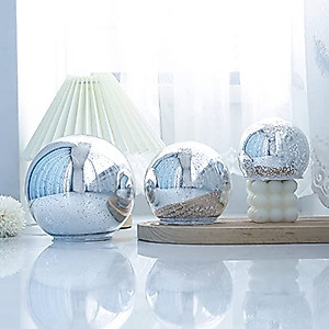 Lighted Mercury Glass Ball Table Lamp, Silver Cordless Glass Orb Christmas Decor Ball Led Light Globe, Modern Light Up Battery Operated Sphere Glass Night Light for Home Bedroom Indoor Decor, Large