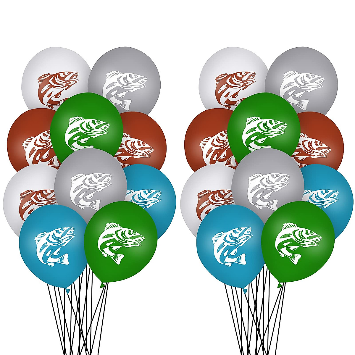 30 Pcs Bass Balloons Bass Fishing Party Decoration Balloons 12 Inches Latex Balloons for Baby Shower Gone Fishing Birthday Party Decorations