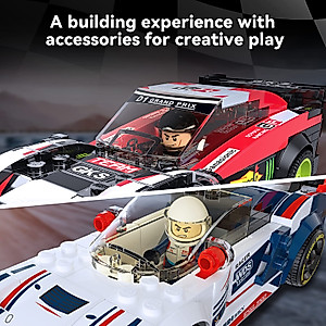 GUDI Speed Champion Race Car Building Kit for Boys 6-12, Pack of 2 STEM Building Toys with Driver Minifigures and Racing Sticker, Easy Assemble Ghost and Knight Car Building Blocks Set
