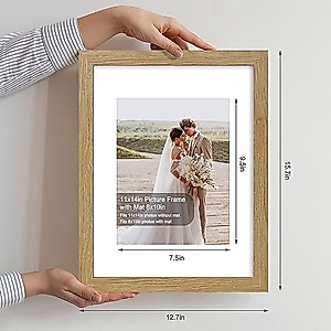 Hongkee 11x14 Picture Frame Set of 4, Made of Natural Oak Wooden Frame, Display 8x10 Pictures with Mat or 11 x 14 Posters without Mat for Wall Mounting, Gallery Photo Frames