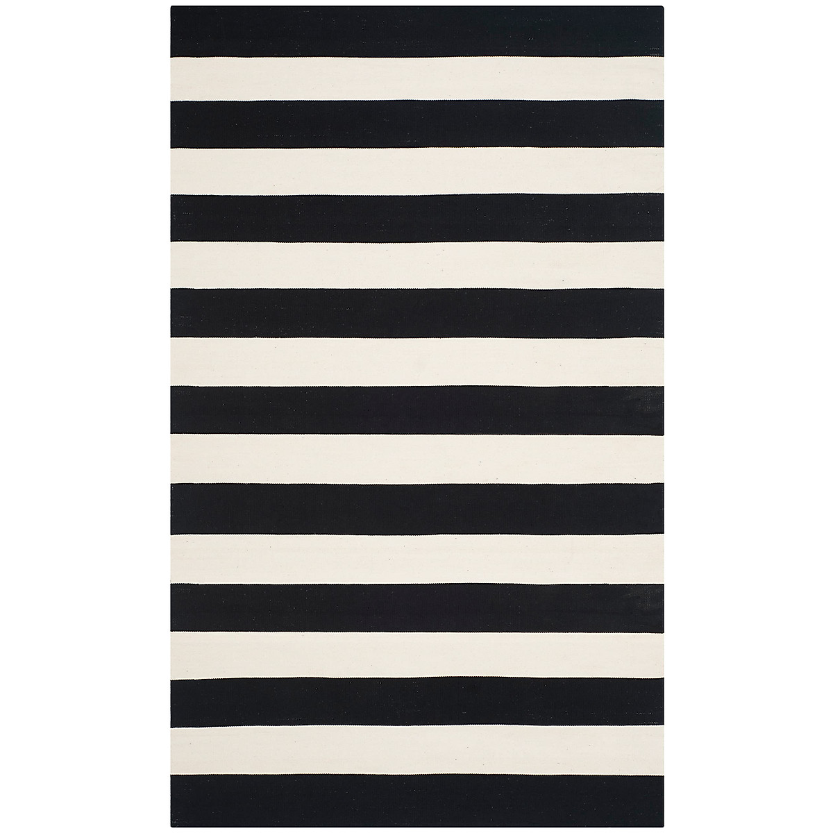 SAFAVIEH Montauk Collection Area Rug - 5' x 8', Black & Ivory, Handmade Flat Weave Boho Farmhouse Cotton Stripe, Ideal for High Traffic Areas in Living Room, Bedroom (MTK712D)