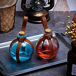 2 Pcs Cork Potion Bottle Cosplay Accessories With Faux Leather Belt Decorative Potion Bottles Witch Props Witch Costume for Adult Man Round Spherical Potion Bottle for Party DIY Crafts(Brown)