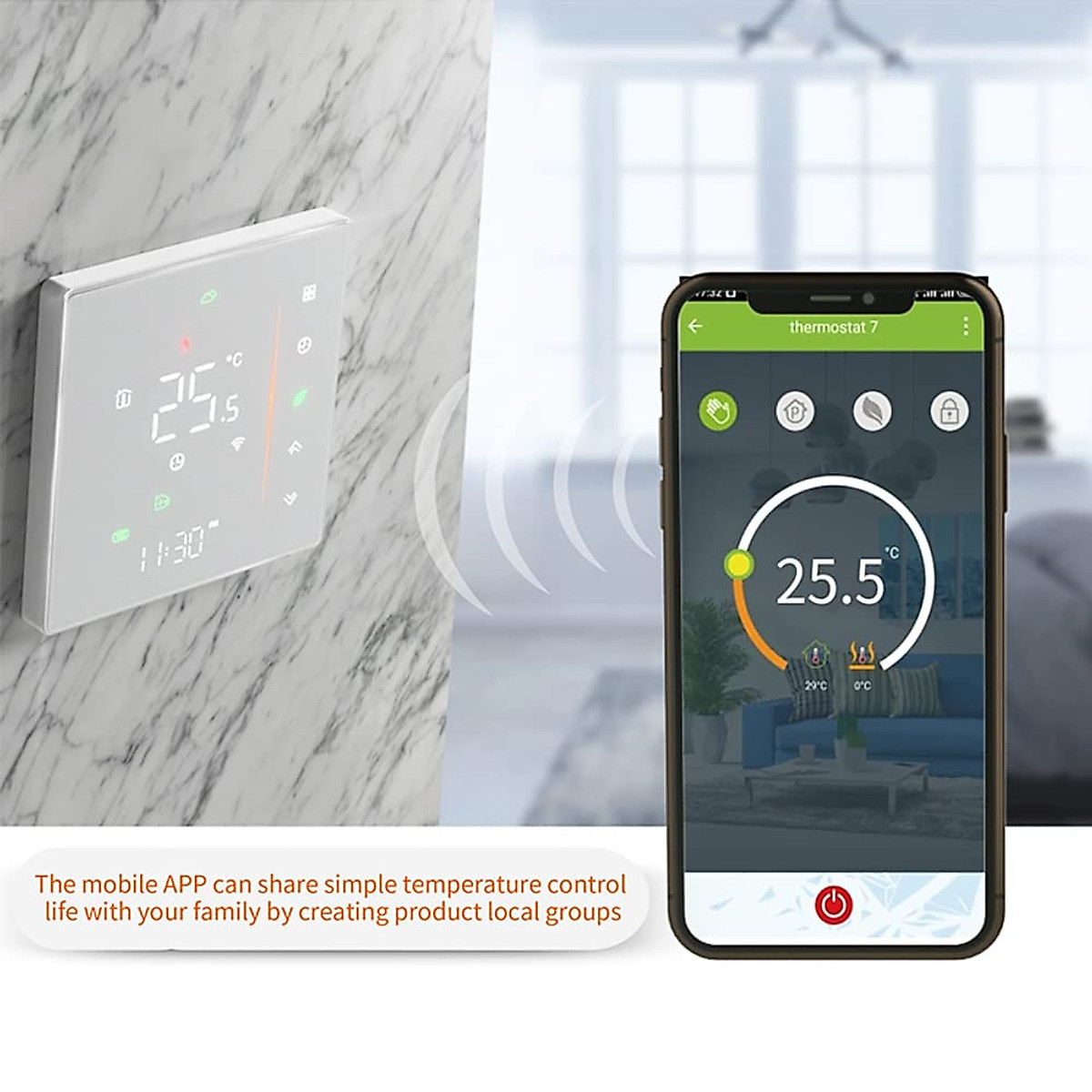YUHOME WiFi Smart Thermostat Temperature Controller Weekly Programmable Supports Touch Control/Mobile APP/Voice Control for Electric Floor Heating 16A White