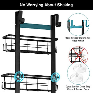 AUROPEAK Over The Door Shower Caddy, Hanging Shower Organizer Rustproof No Drilling, Adjustable Shower Caddy Over the Door Storage Rack with 4-Tier Shelf, Soap Holder, Towel Hooks for Bathroom