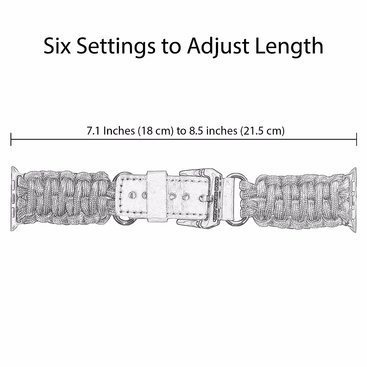 Savior Survival Gear Paracord Watch Band Compatible with Apple Watch 42mm/44mm/45mm/49mm (iWatch Series 8/7/6/5/4/3/2/1) with Stainless Steel Adjustable Buckle (Black, Adjustable)