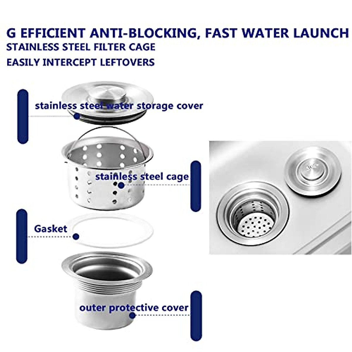 Kitchen sinks,wall mounted stainless steel sink,bar sink,304 stainless steel kitchen sink single bowl Suitable for hotel, outdoor, restaurant, kitchen, garage, laundry room (Size : 58 * 43cm)