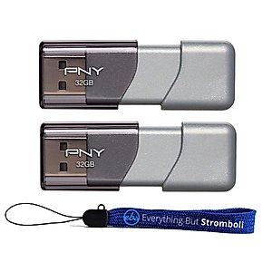 PNY USB 3.0 Flash Drive Elite Turbo Attache 3 Two Pack Bundle with (1) Everything But Stromboli Lanyard (32GB 2 Pack, Gray)