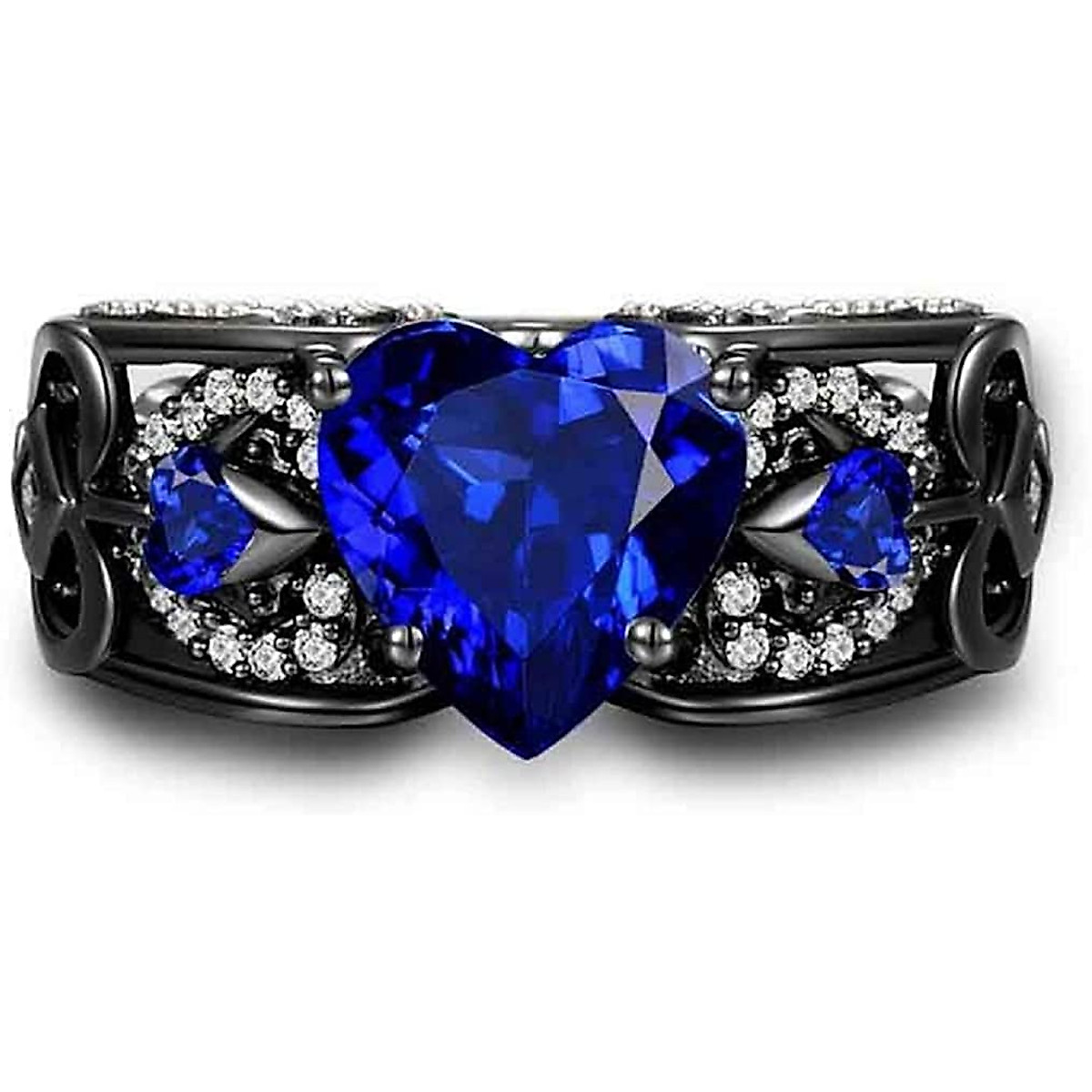 4.00Ct Heart Cut Blue Sapphire & Diamond Angel Wings Engagement Ring 925 Sterling Silver (10.5)