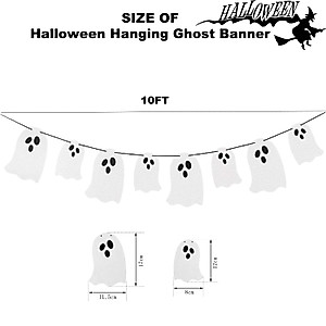 Halloween Hanging Glitter Ghost Banner with 60PCS 3D Halloween Bats – Spooky Party Decorations for Home, Office, and Classroom – Indoor and Outdoor Halloween Decor Set