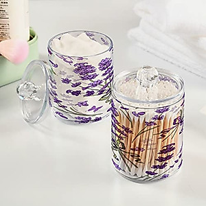 xigua Purple Flowers 2 Pack Qtip Holder Dispenser with Lid,Apothecary Jars Plastic Cotton Swabs Cans Clear Bathroom Storage Canister for Cotton Ball, Cotton Swab, Cotton Round Pads, Floss389