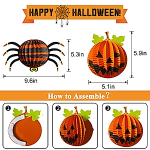 Halloween Party Decorations, Black Orange Party Supplies, Hanging Paper Lanterns Pumpkin Honeycomb Tissue Paper Fan Spider Garland Halloween Party for Kids Adults Home Decor Indoor Outdoor