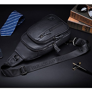 Genuine Leather Sling Bag Casual Chest Bag Travel Hiking Crossbody Shoulder Backpack Vintage Daypacks for Men&Women (Black)