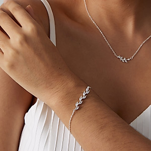 BERISO Dainty Bracelets for Women Shiny Silver Plated Tiny Cubic Zirconia Leaf Bracelets Minimalist Personalized Adjustable CZ Leaves Shining Bracelet Fancy