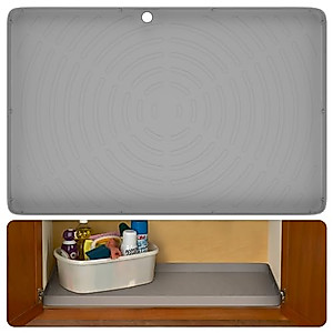 TOOVEM Waterproof Under Sink Mat, 34" x 22" Silicone Waterproof Mat for Kitchen Bathroom Cabinets, Under Vanity Sink Mat, Silicone Mats,Tray and Protector for Drips, Leaks, Spills,(Grey)