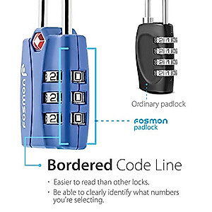 Fosmon TSA Accepted Luggage Locks, (4 Pack) Open Alert Indicator 3 Digit Combination Padlock Codes with Alloy Body for Travel Bag, Suit Case, Lockers, Gym, Bike Locks - Black, Blue, Pink, and Silver