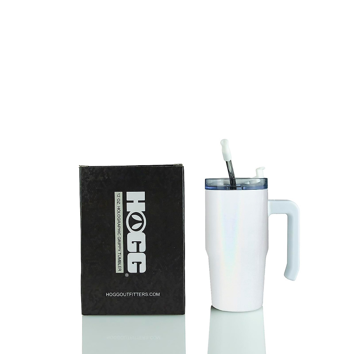 Hogg 12oz Sublimatable Grippy Tumbler with Removable Handle, Lid, and Stainless Steel Straw, DIY, Customizable, Double Wall Insulated Tumblers (Holographic)