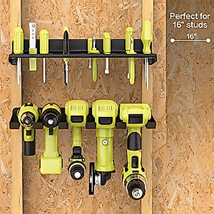 TORACK Wall Mount Power Tool Organizer, Cordless Drill Holder with 5 Slots and Storage Shelf, Power Tool Storage Rack for Garage, Home, Shed