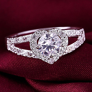 Trendy Jewelry Rings,Joint Rings,Stackable Knuckle Finger Rings, Mid Finger Rings,Statement Ring,Gift for your Love,Women 925 Sterling Silver Crystal Love Heart Shaped Ring Bridal Wedding Jewelry (Silver, US 6)