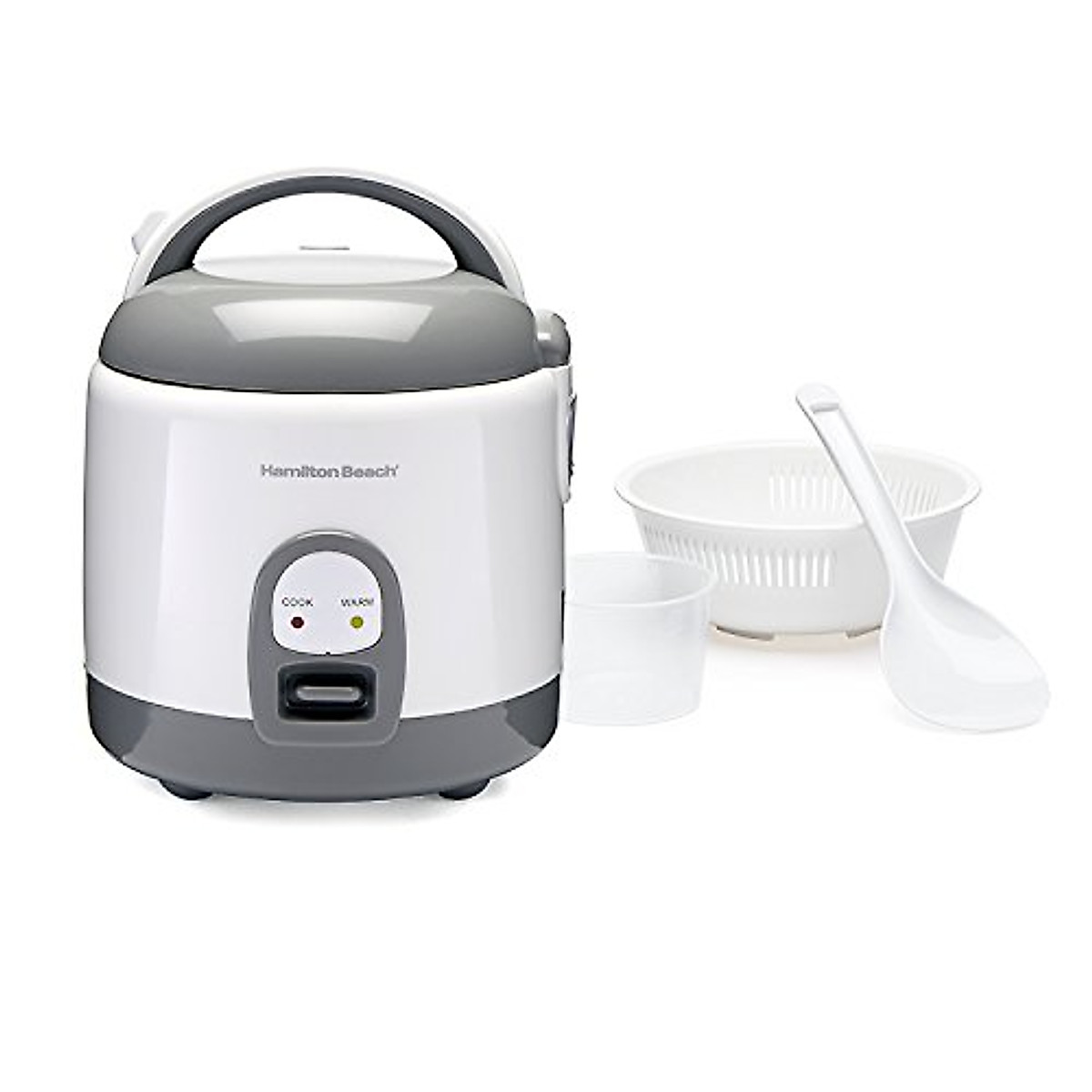 Hamilton Beach Mini Rice Cooker & Food Steamer, 8 Cups Cooked (4 Uncooked), With Steam & Rinse Basket, White (37508)