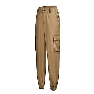 Bravetoshop Women's Cargo Pants Slim Fit Multi-Pocket Casual Pants Lightweight Outdoor Combat Hiking Trousers (Khaki,S)