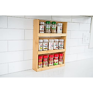 Lipper International Bamboo Wood 3-Tier Spice Rack 8840 - Space Saving 12" x 2.3" Vertical Storage for Spices or Craft Supplies - Attached Ring Hangers, Easy Hand Wash Maintenance
