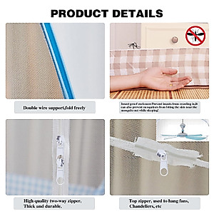 Tinyuet Mosquito Net for Bed, Portable Double Door Pop-up Mosquito Netting with Net Bottom, 59x78.7in Bed Tent for Indoor and Outdoor Use, Insect Screen - Brown Edge