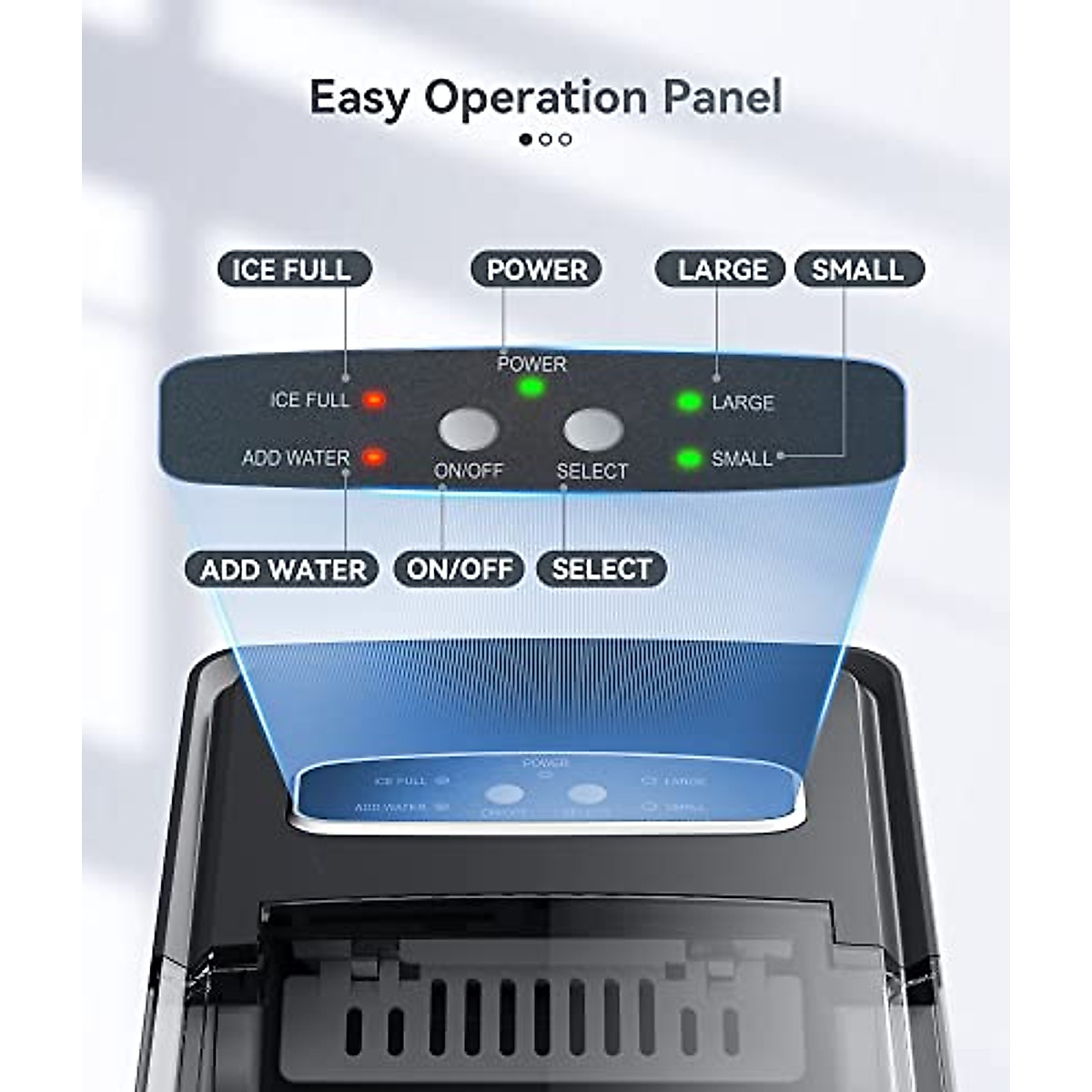 ecozy Portable Ice Maker Countertop, 9 Cubes Ready in 6 Mins, 26 lbs in 24 Hours, Self-Cleaning, Includes Ice Bags/Scoop/Basket for Home Kitchen Office Bar Party, Black