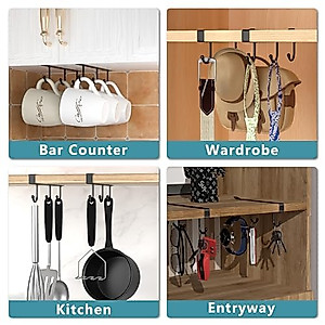 ECROCY Adhesive Cup Holder Under Cabinet - 3pcs x 6 Hook Coffee Cup Mug Holder for Kitchen, Fit for 1 Inch Thickness Shelf or Less - Only Fit for Flat Buttom Cabinet Without Any Lip