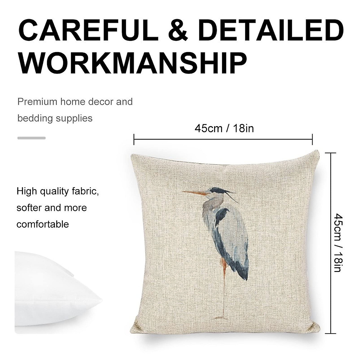 Icotoibabie Linen Throw Pillow covers Blue Heron 18x18 Double Sided Decorative Pillows Cushion Cover for Couch Sofa Outdoor