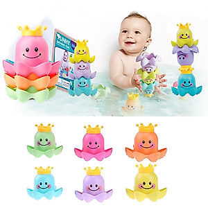 Little Bado Stacking Cups Bath Toys Six Cups Bathtime Toy STEM Educational Gift for Toddlers Girls Boys Christmas Toy Gift