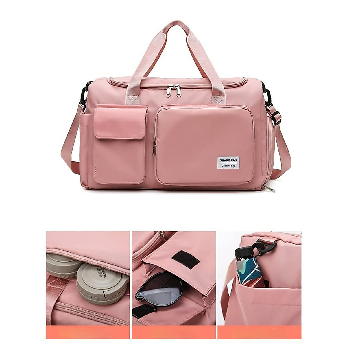 Aesthetic Pocket Cute Gym Bag for Women Sports Tote Travel Bags Carry On with Shoe Compartment for Weekender Tennis Baseball Yoga School