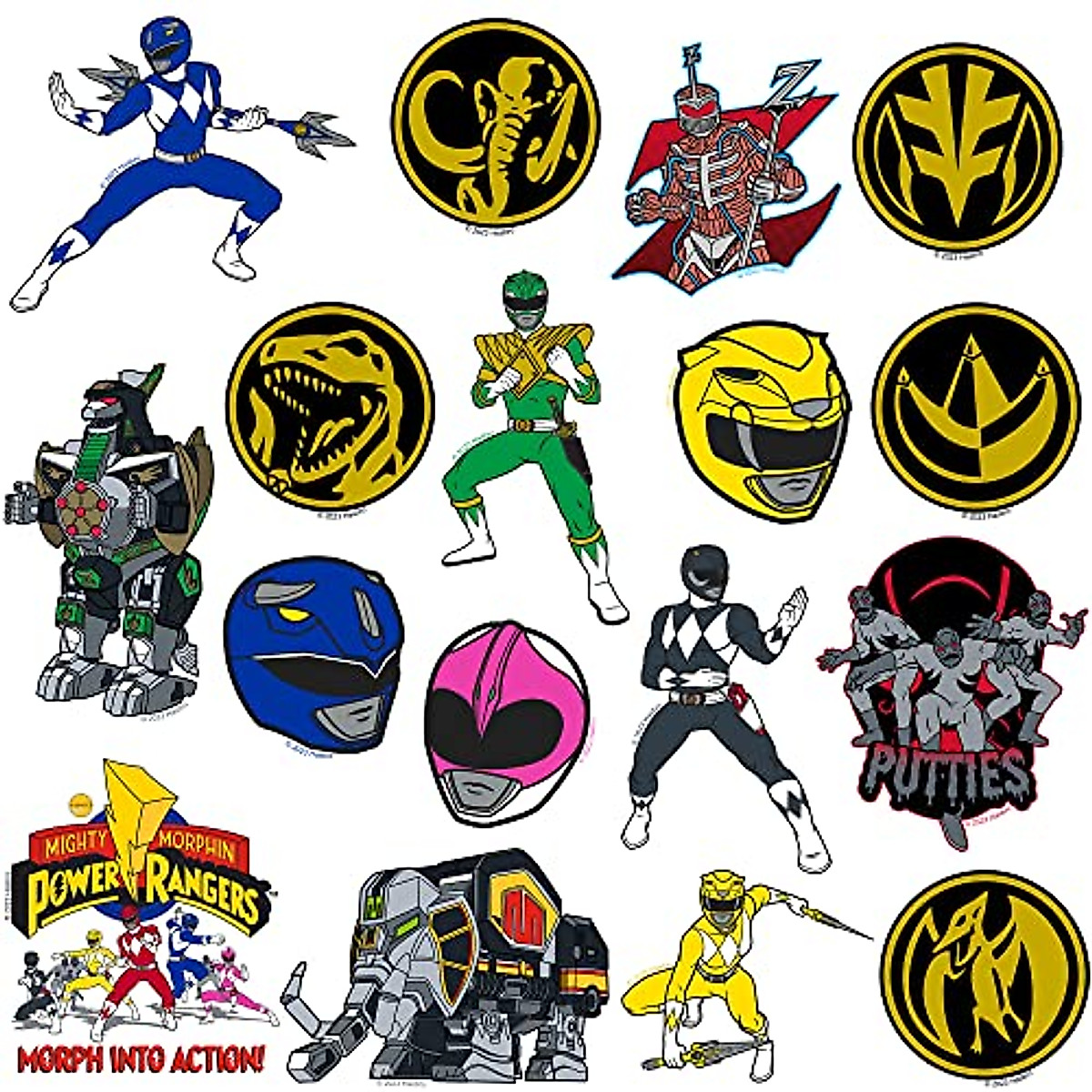 MIGHTY MORPHIN' POWER RANGERS 50CT Vinyl Large Deluxe Stickers Variety Pack - Laptop, Water Bottle, Scrapbooking, Tablet, Skateboard, Indoor/Outdoor - Set of 50