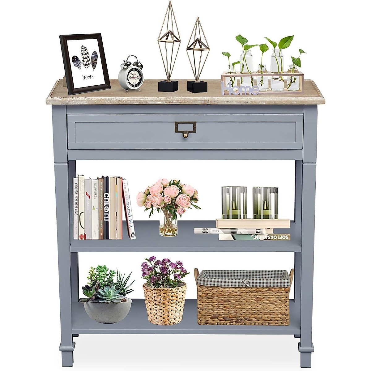 Kinfant Console Entryway Table with Storage - Gray Console Table with Drawer and Storage Shelf, Wood Sofa Table for Living Room Bedroom Hallway
