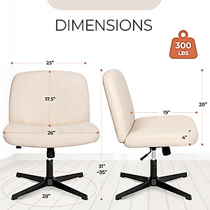 Orange Factory Cross Legged Office Desk Chair No Wheels Fabric Padded Modern Swivel Height Adjustable Wide Seat Computer Task Vanity Chair for Home Office Mid Back Accent Chair (Beige)