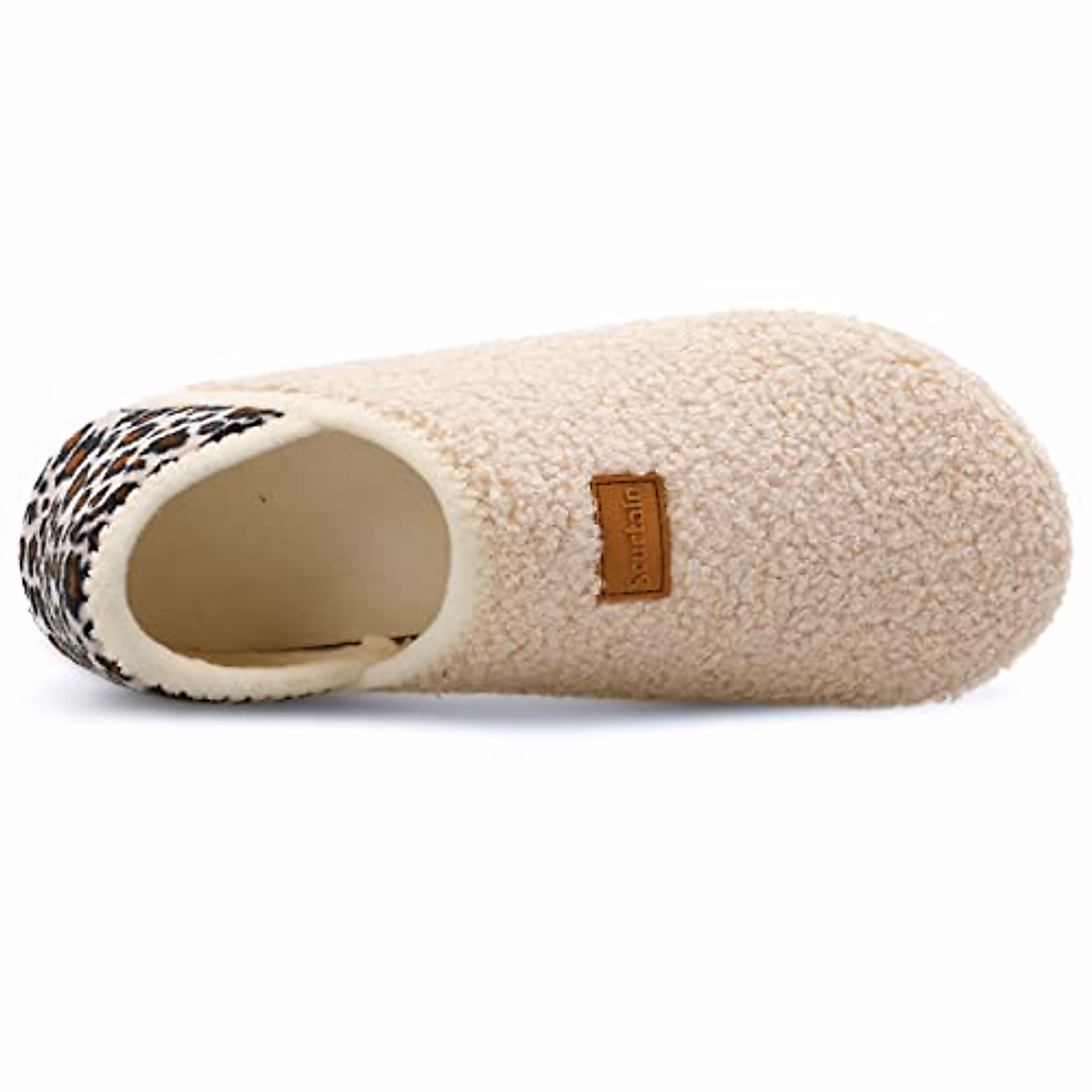 Scurtain Unisex Mens Womens Slippers Socks Artificial Woolen Slippers for Men Women with Non-Slip Rubber Sole Fitkicks Shoes for Women Bedroom Slippers Women Slip on Shoes Beige/Leopard 6-7