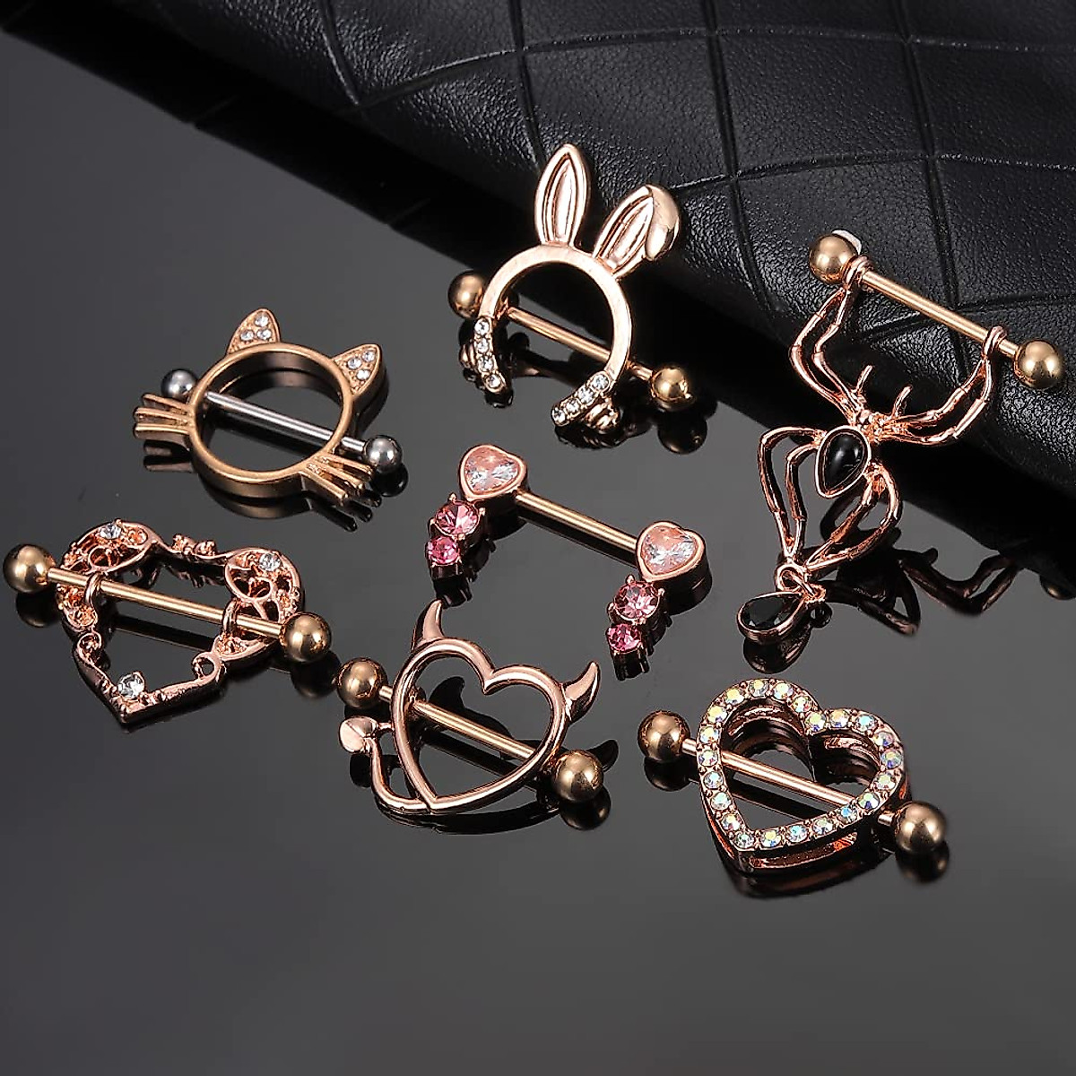 WASOLIE 7Pairs Cute Stainless Steel Nipple Rings Barbell Piercing Nipple Tongue Rings 14G