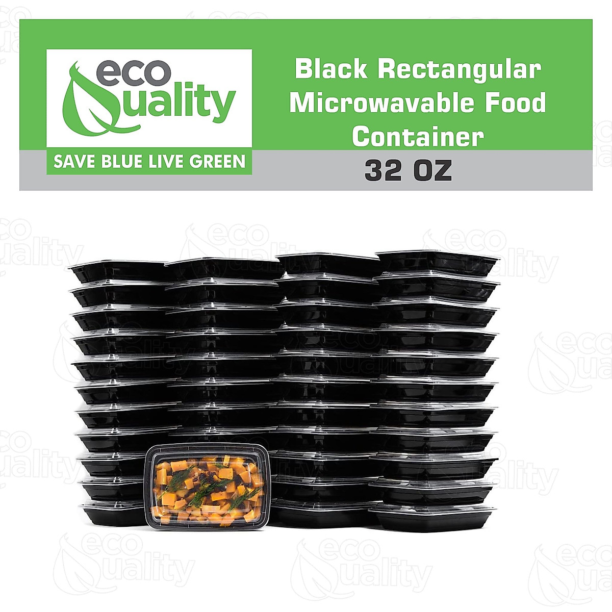 32 oz Reusable Food Storage 5 Pack Containers with Lids by EcoQuality – Rectangular BPA Free Freezer, Microwave & Dishwasher Safe – Airtight & Watertight Stackable, Lunch Meal Prep, To-Go, Bento Box